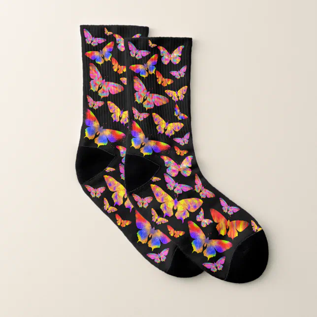Colorful multicoloured Funky Butterfly Pop Art Socks | Zazzle