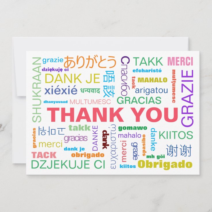 Colorful Multilingual Typography Flat Thank You Card | Zazzle