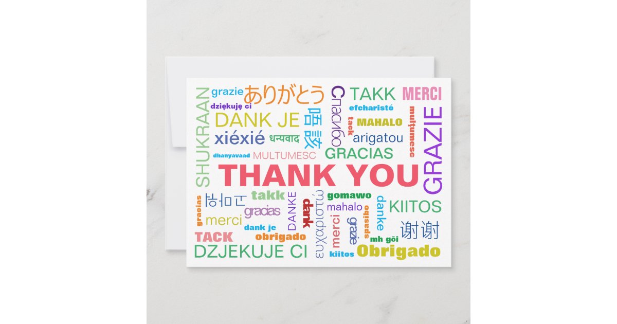 Colorful Multilingual Typography Flat Thank You Card | Zazzle