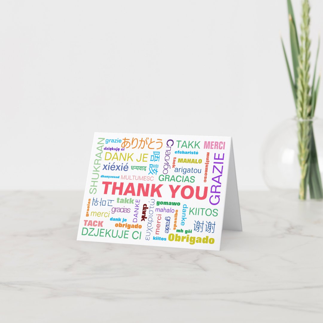 Colorful Multilingual Typography Thank You Card | Zazzle