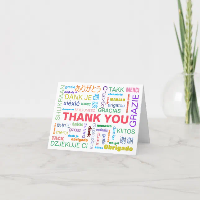 Colorful Multilingual Typography Thank You Card | Zazzle