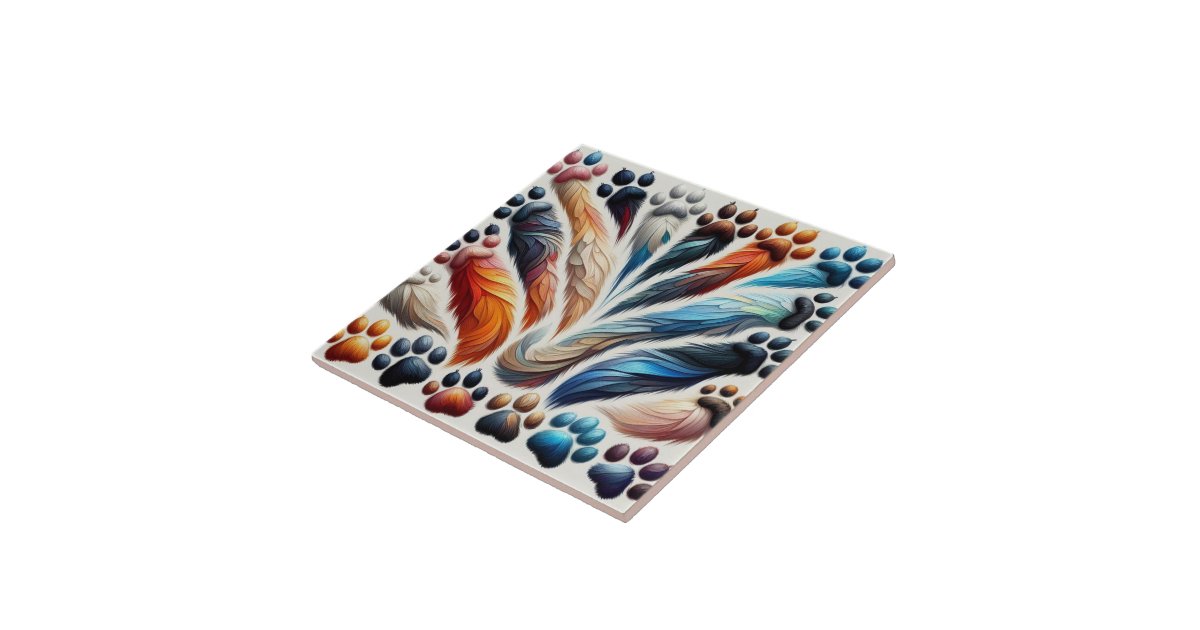 Colorful murals canine dog paw print with passion ceramic tile | Zazzle