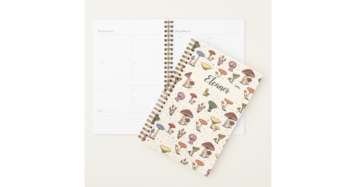 Colorful Mushrooms Doodle Pattern - Customizable Planner | Zazzle