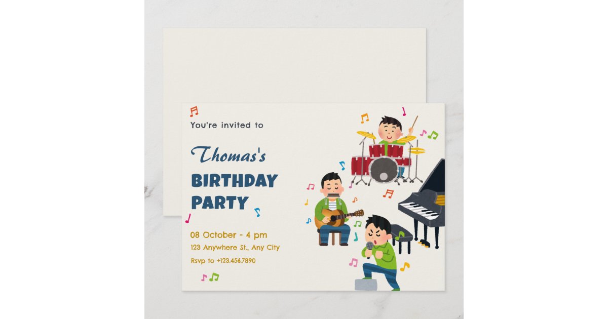 Colorful music band performing birthday invitation | Zazzle