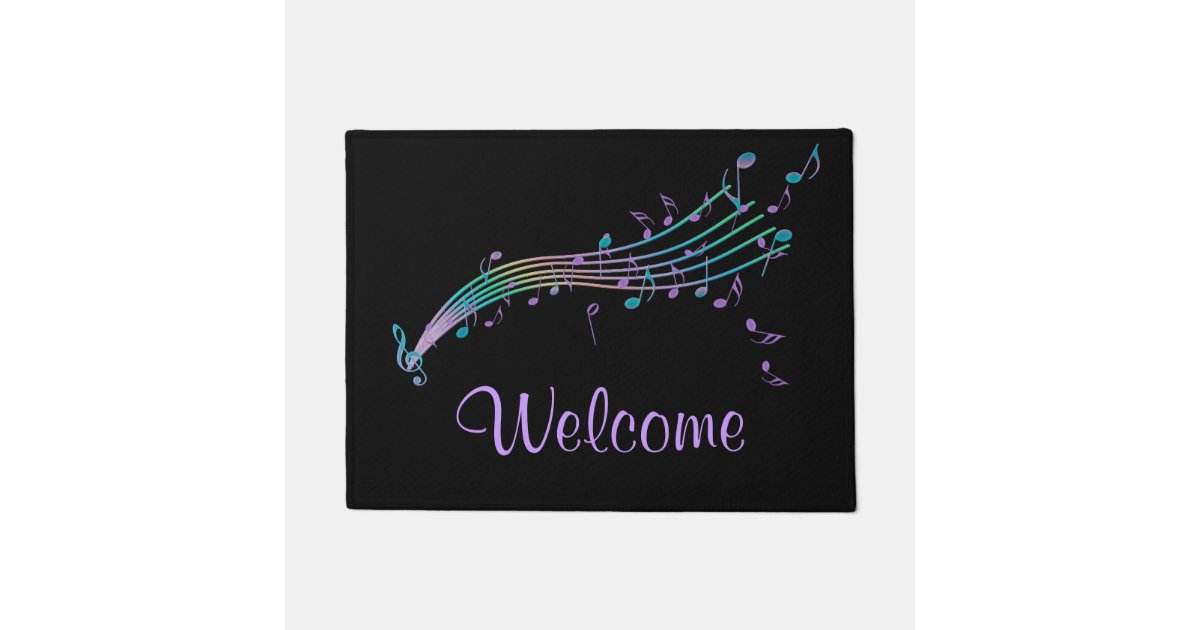 Colorful Music Notes Black Welcome Mat | Zazzle