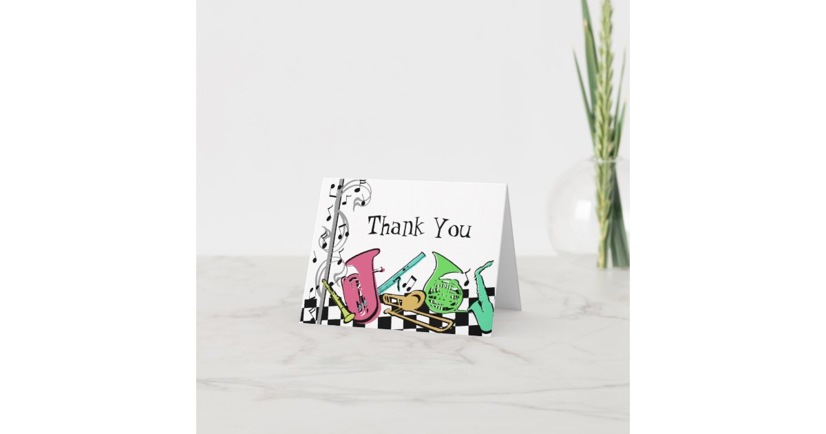 Colorful Musical Instruments Thank You Card | Zazzle