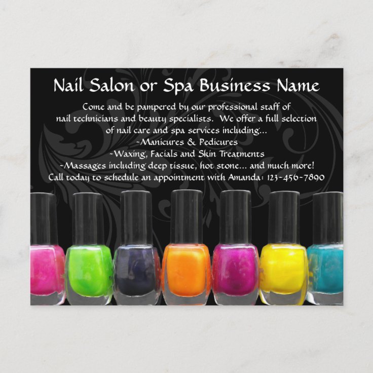 Colorful Nail Polish Bottles, Nail Salon Postcard | Zazzle