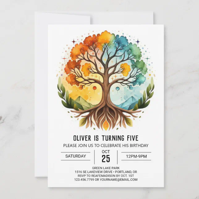 Colorful Natural Tree of Life Birthday Invitation | Zazzle