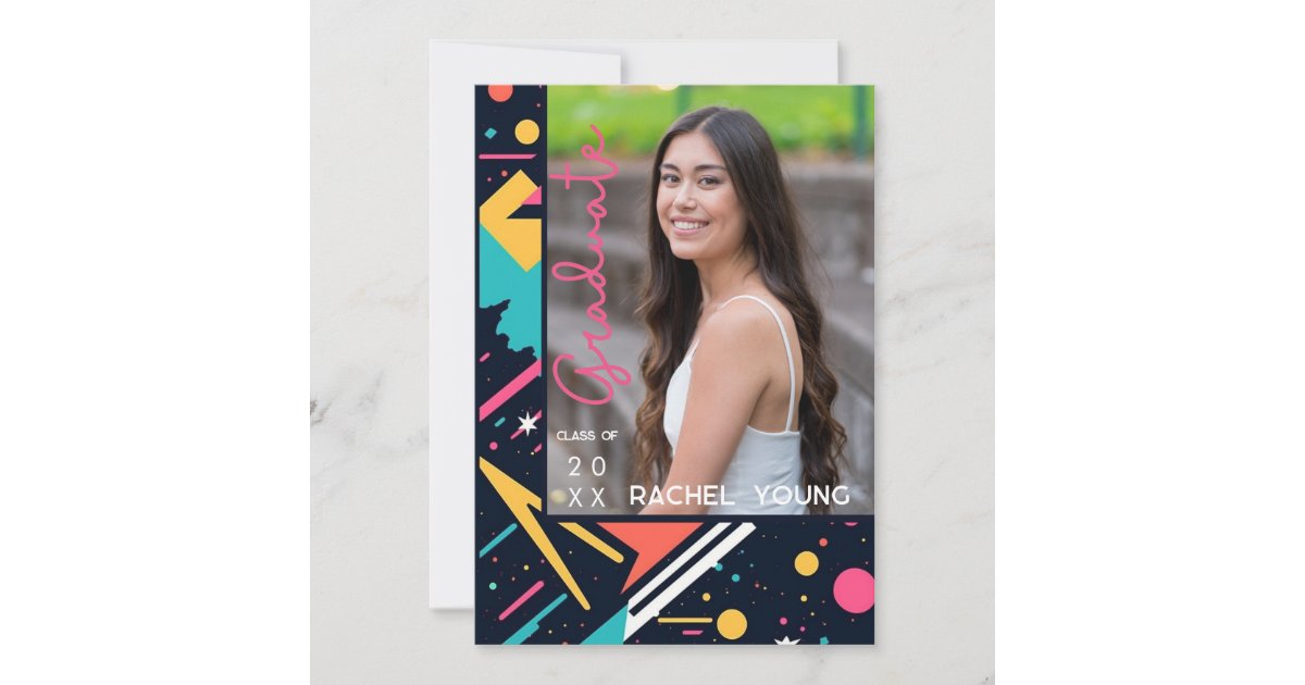 Colorful Neon 80s Retro Graduation Announcement | Zazzle