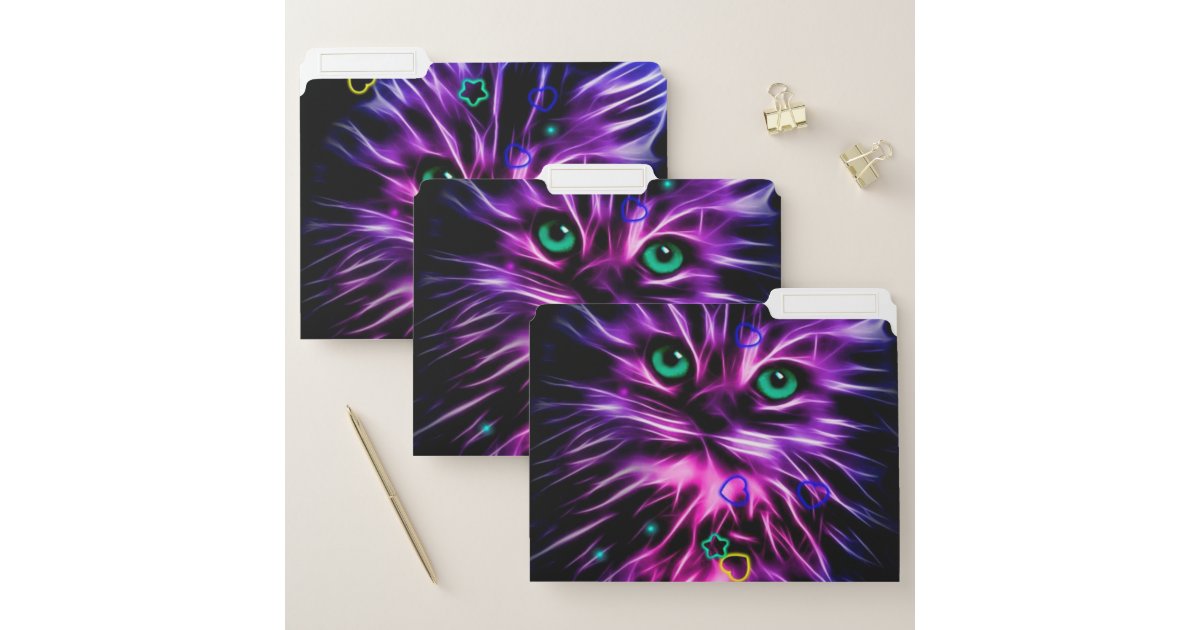 colorful neon cute cat file folder | Zazzle