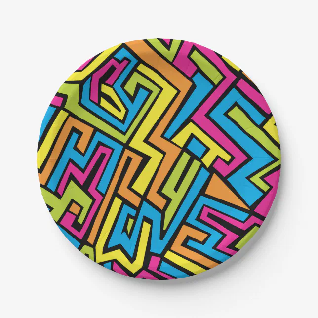 Colorful Neon Graffiti Street Art Pattern Paper Plates | Zazzle