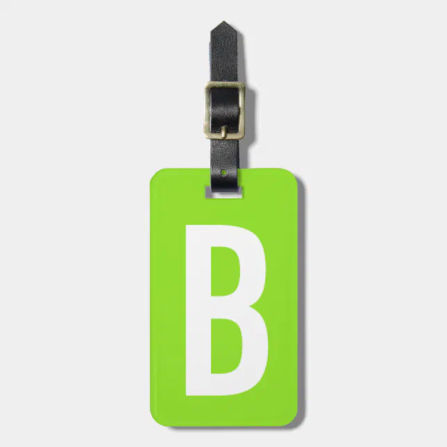 Colorful neon green monogram travel luggage tag | Zazzle