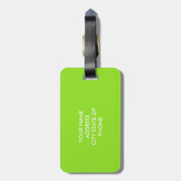 Colorful neon green monogram travel luggage tag | Zazzle