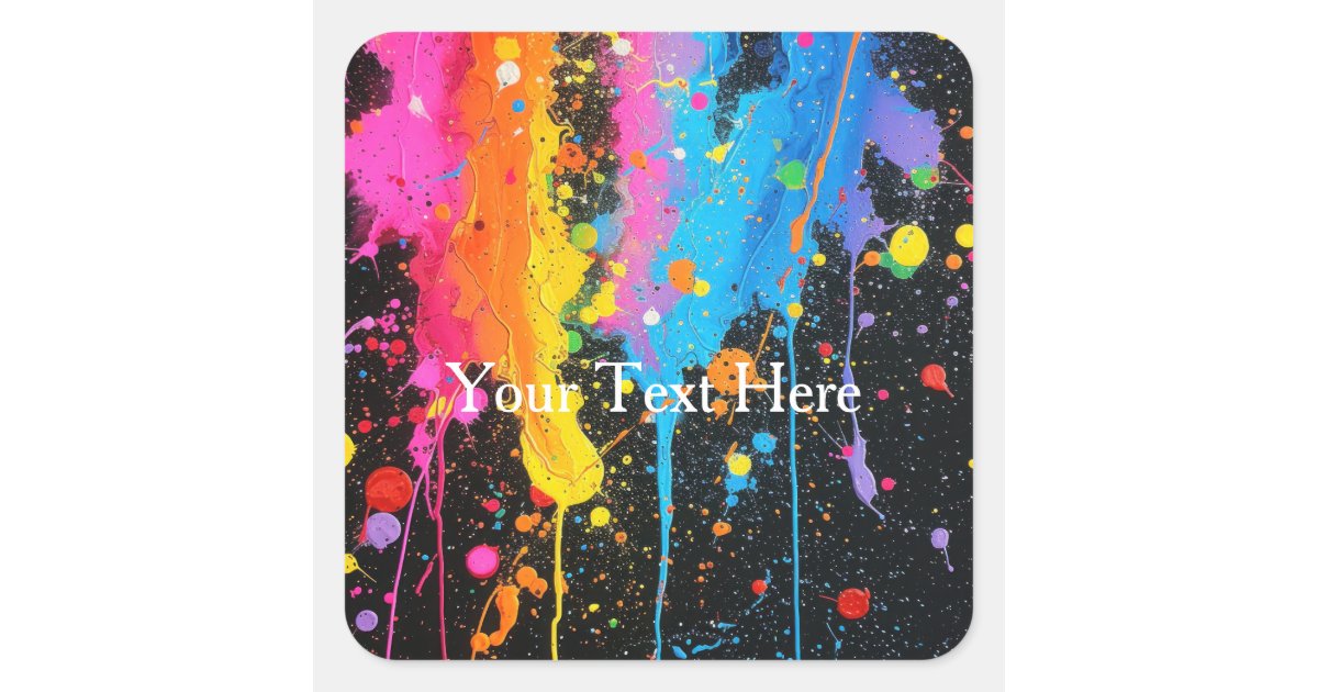 Colorful Neon Paint Splatter Customized Square Sticker | Zazzle