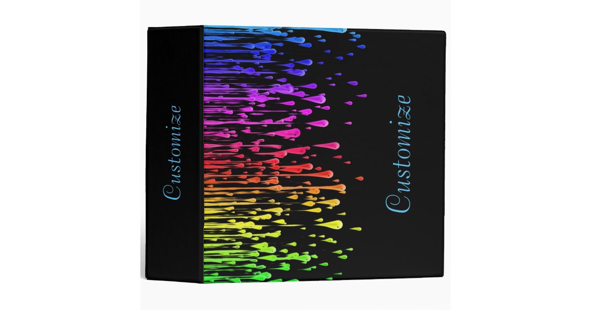Colorful Neon Rainbow Paint Drips Black Binder | Zazzle