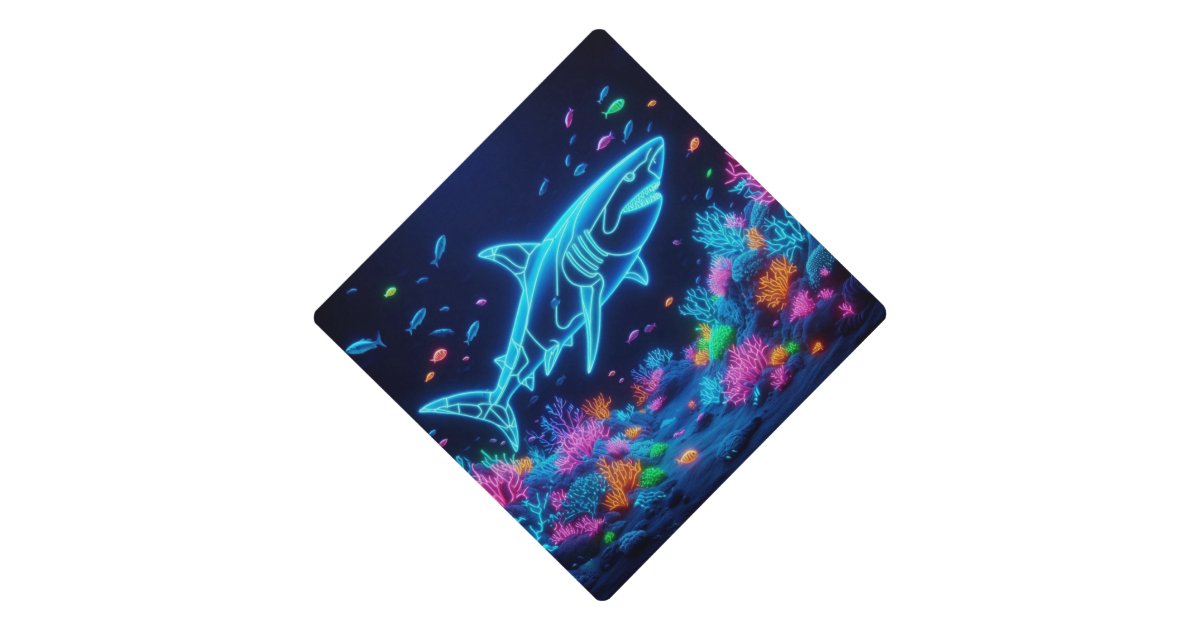 Colorful neon shark graduation cap topper | Zazzle