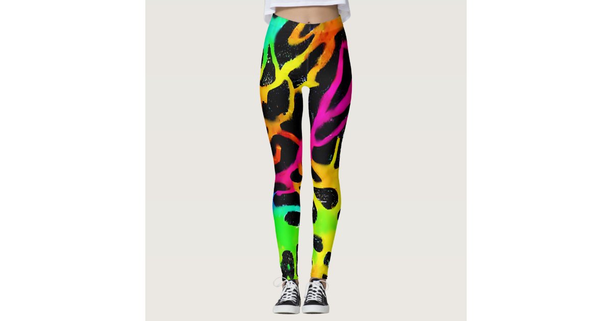 Colorful neon splatter paint design leggings | Zazzle