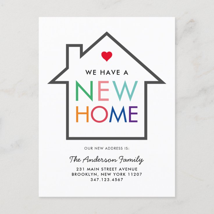 Colorful New Home Change of Address House Moving Announcement Postcard ...