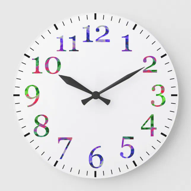 Colorful numbers wall clock. large clock | Zazzle