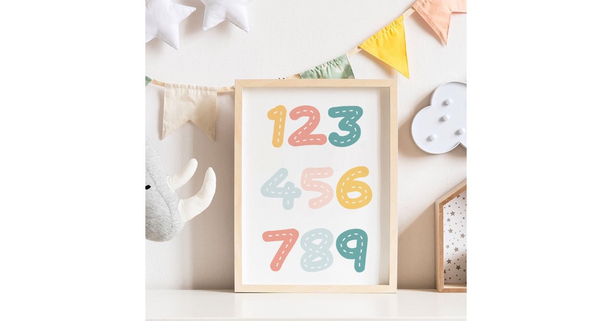 Colorful Nursery Cute Numbers Poster | Zazzle