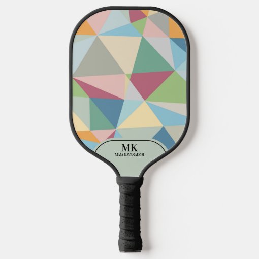 Colorful octagonal geometric background monogram pickleball paddle | Zazzle