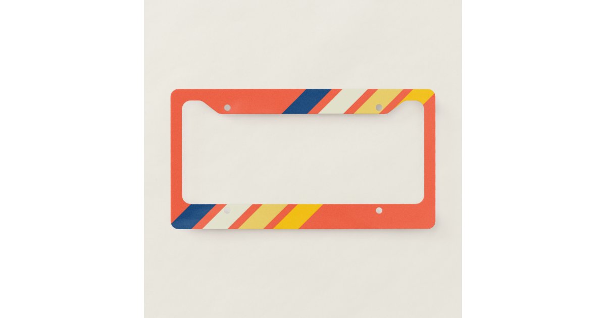 Colorful Orange 70s 80s Retro Striped Stripes License Plate Frame | Zazzle