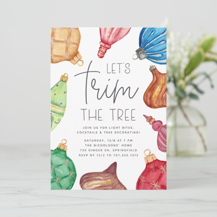 Colorful Ornaments Christas Tree Trimming Party Invitation | Zazzle.com