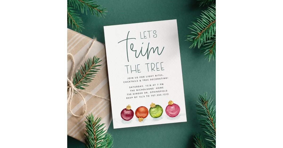 Colorful Ornaments Christmas Tree Trimming Party Invitation | Zazzle