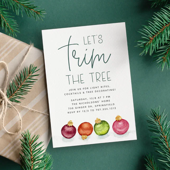 Colorful Ornaments Christmas Tree Trimming Party Invitation | Zazzle
