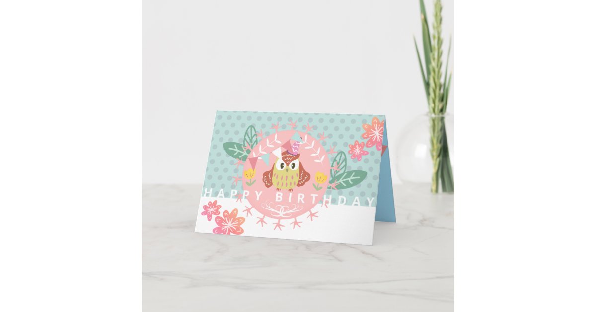 Colorful Owl Happy Birthday Card | Zazzle