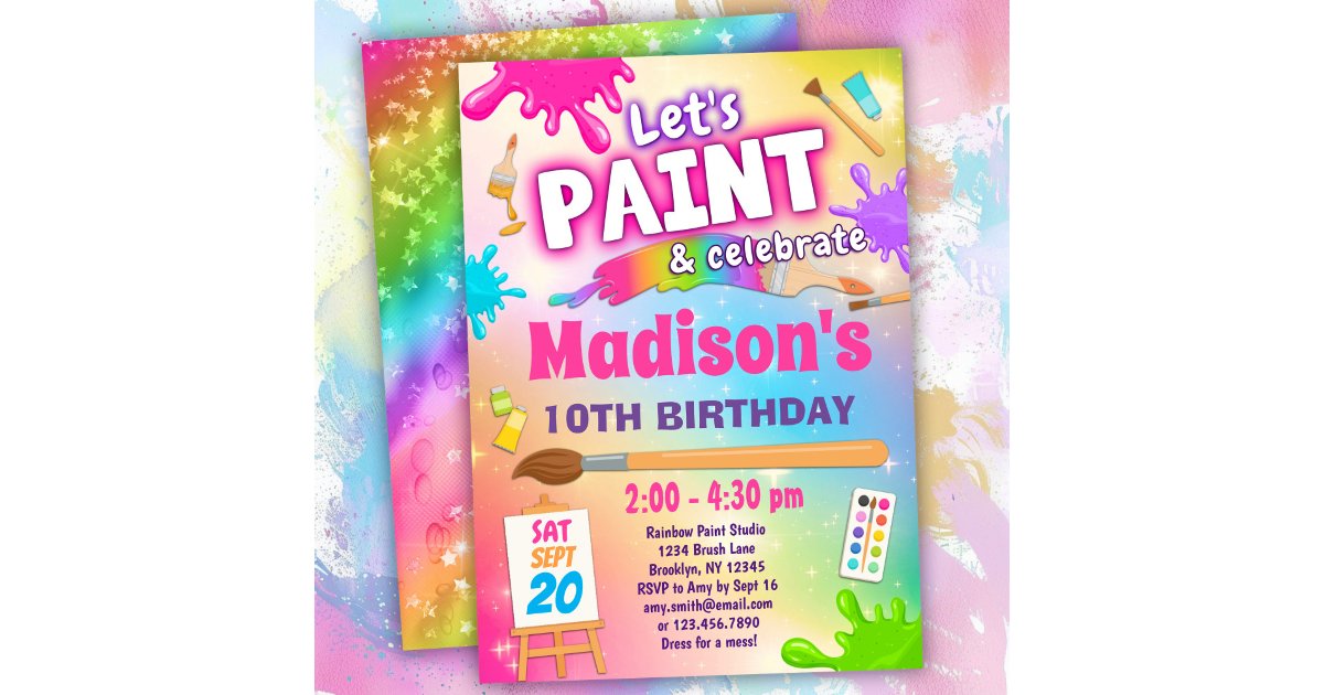Colorful Paint & Celebrate Birthday Party Invitation | Zazzle