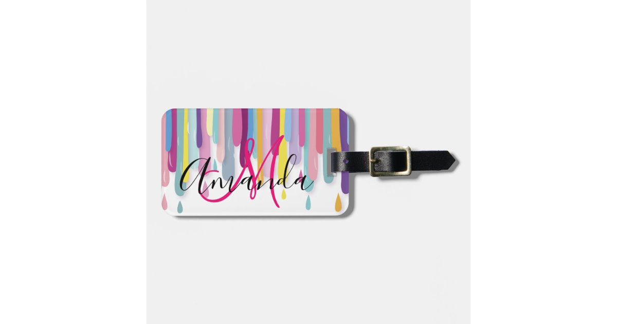 Colorful Paint Dripping Abstract Monogram Luggage Tag | Zazzle