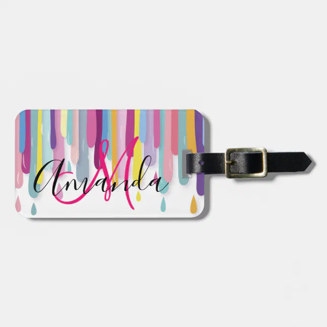 Colorful Paint Dripping Abstract Monogram Luggage Tag | Zazzle