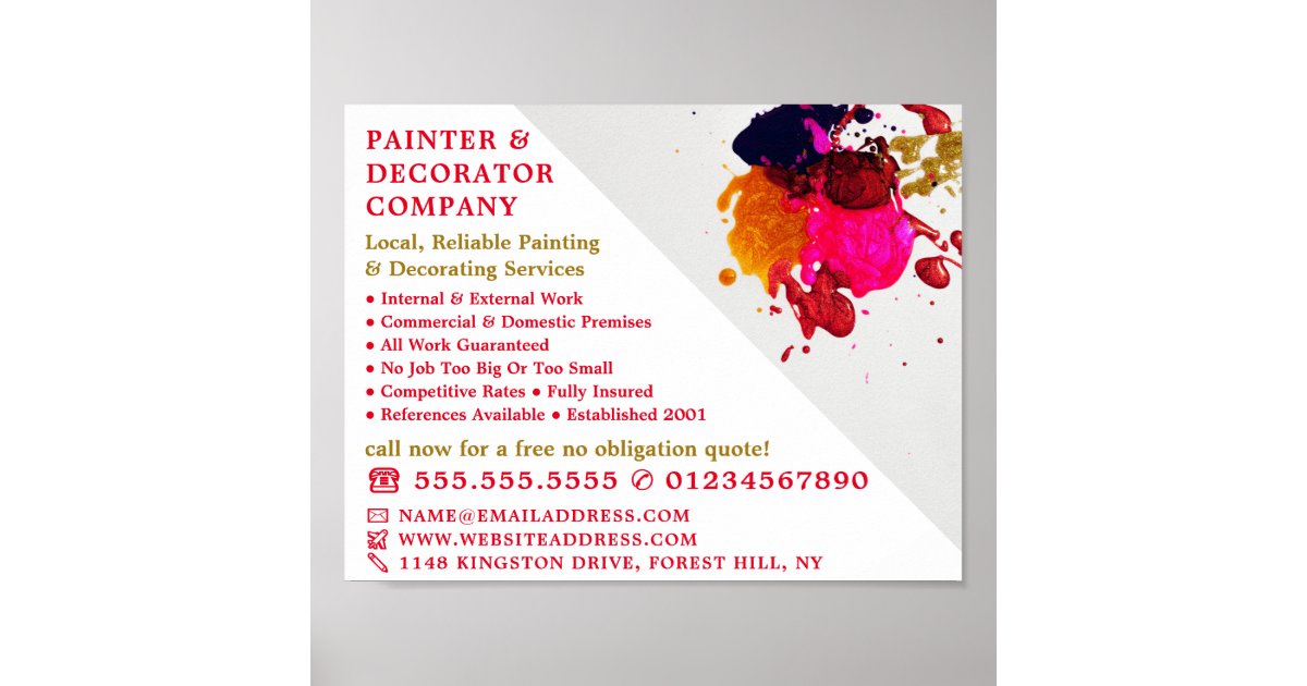 Colorful Paint Splash, Painter & Decorator Poster | Zazzle
