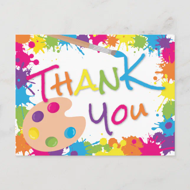 Colorful Paint Splatter Thank You Postcard | Zazzle