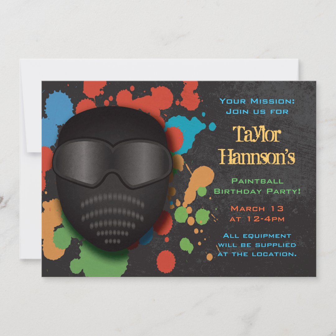 Colorful Paintball Birthday Party Invitation | Zazzle