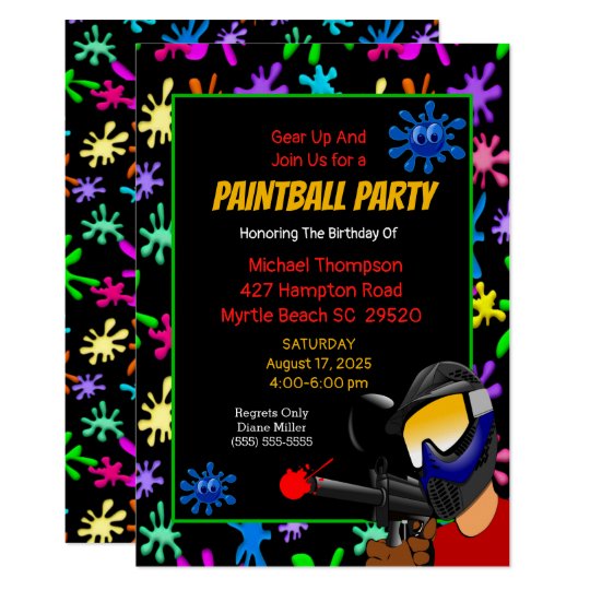 Colorful Paintball Birthday Party Invitation | Zazzle.com