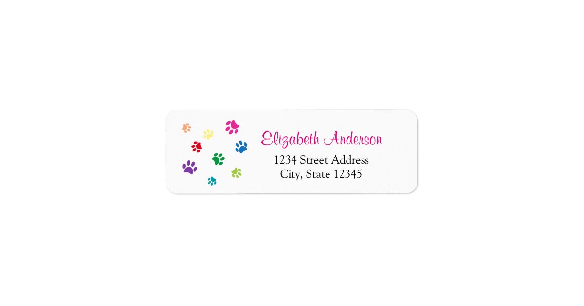 Colorful Painted Paw Prints Address Label | Zazzle