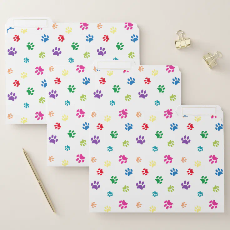 Colorful Painted Paw Prints File Folder | Zazzle