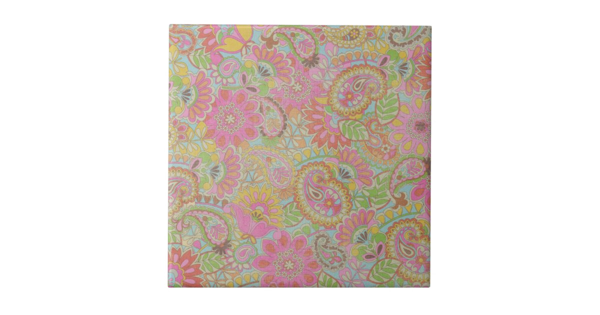 Colorful Paisley Floral botanical Flowers Ceramic Tile | Zazzle