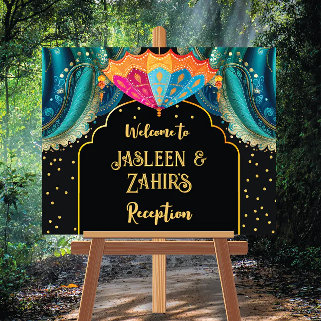 Colorful parasol Indian Welcome Reception sign | Zazzle