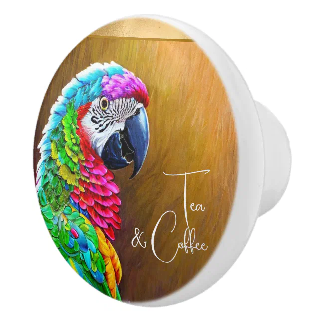 Colorful parrot faux-golden strip custom ceramic knob | Zazzle
