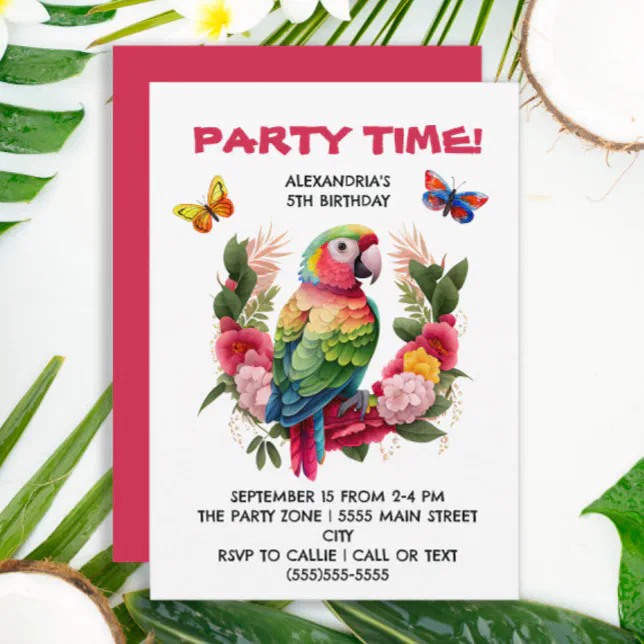 Colorful Parrot Tropical Child's Birthday Party Invitation | Zazzle
