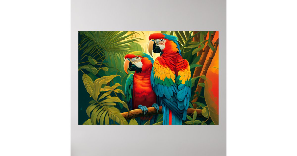 Colorful Parrots Poster | Zazzle