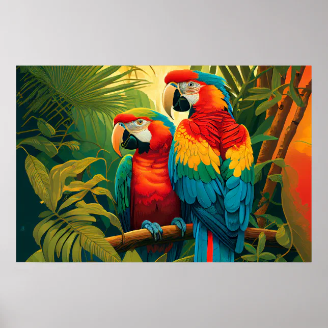 Colorful Parrots Poster | Zazzle