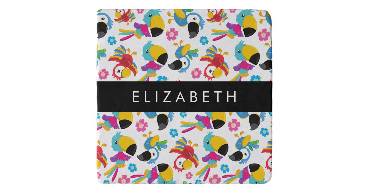 Colorful Parrots, Tropical Parrots, Your Name Trivet | Zazzle