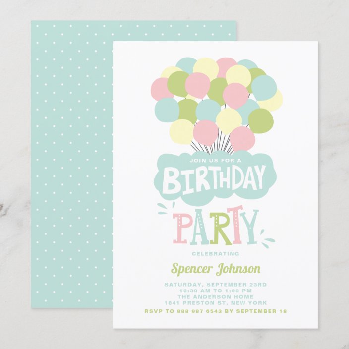 Colorful Pastel Balloons Kids Birthday Invitation | Zazzle.com