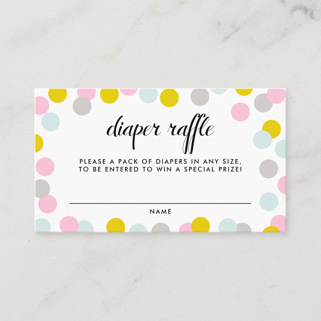 Colorful Pastel Confetti Dots Frame Diaper Raffle Business Card | Zazzle