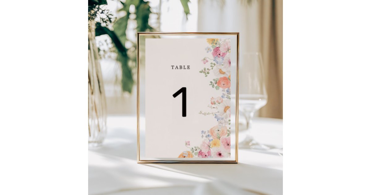 Colorful Pastel Floral Wedding Table Number | Zazzle