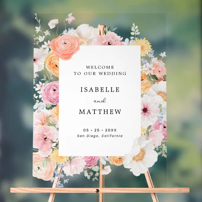 Colorful Pastel Floral Wedding Welcome Acrylic Sign | Zazzle